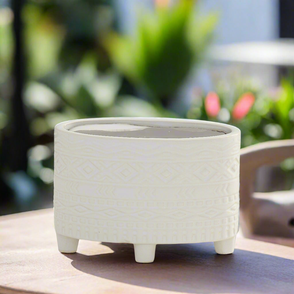 Ceramic Oval Pot with Debossed Tribal Pattern Design – Urban Trends ...
